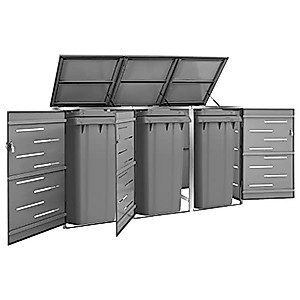 Triple Wheelie Bin Shed,Outdoor Trash can Storage,Outdoor Toy Storage,Garden Shed,Includes Luxury Springs and Convenient Lid,for Backyards and Patios, 81.5"x30.5"x45.3" Stainless Steel,Lockable