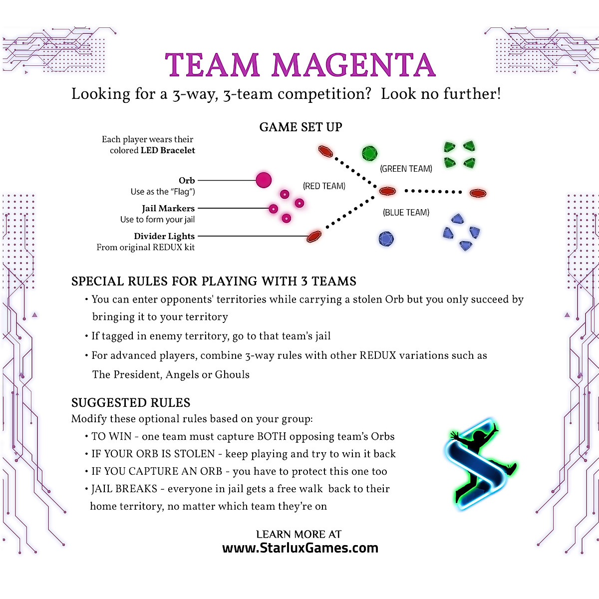 3-Team Expansion for Glow-in-The-Dark Capture The Flag Redux | Adds 4 Players & 1 Extra Team | Glow in The Dark Games | Light Up Kids Games Set | Outdoor Gifts for Girls 8-12+ | Go Team Magenta!