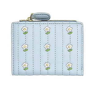 LJCZKA Small Wallet for Women Cute RFID Blocking PU Leather Card Holder for Girls Flower Coin Cash Purse Slim Short Wallet (Blue)