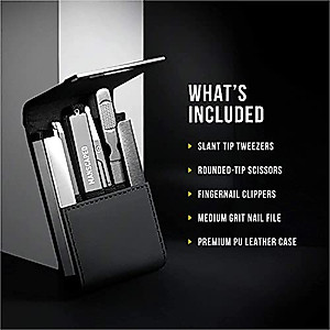 MANSCAPED® Shears 2.0 Tempered Stainless Steel Men's Nail Kit, Fingernail Clippers, Safety Scissors, Tweezers and Nail File, Travel Manicure Pedicure Set, 4-Piece Luxury Grooming Kit with Compact Case