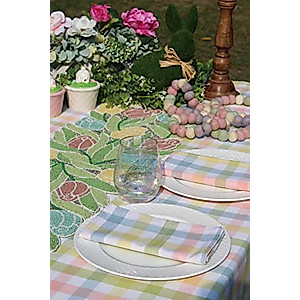 COTTON CRAFT Countryside Classic Gingham Buffalo Check Plaid Tablecloth - Premium Cotton - Spring Easter Bunny Luncheon Dinner - Table Cover - 52 inch x 70 inch - Yellow Multi Pastel