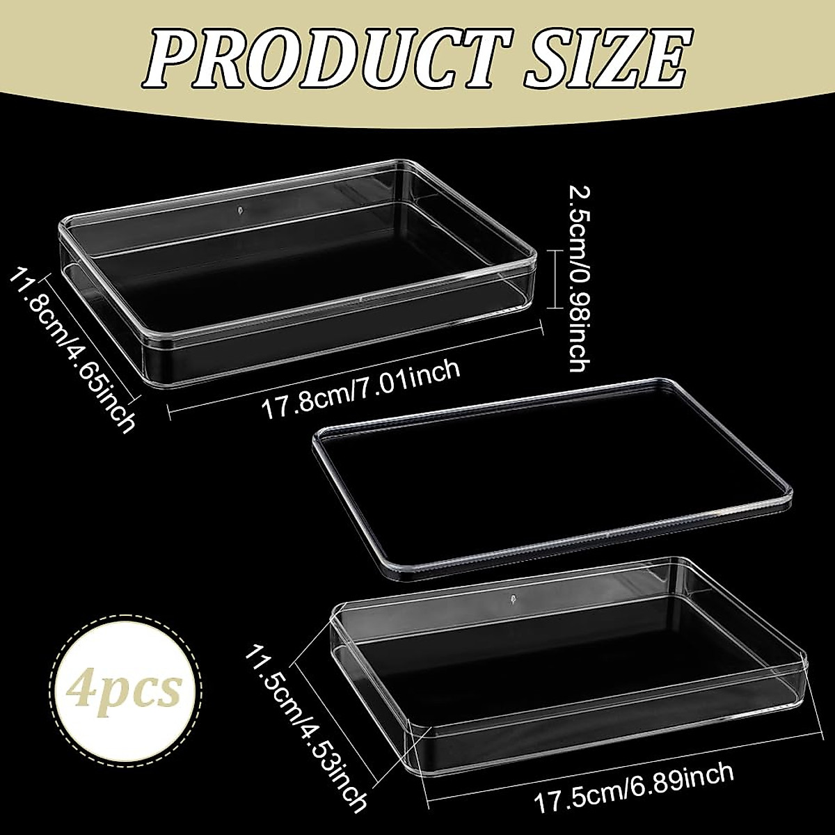 BENECREAT 4Pcs Acrylic Storage Boxes with Lids, 7x4.6x1inch Rectangle Storage Containers, Storage Display Box for Wedding, Party, Treats, Jewelry Accessories