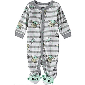 Happy Threads Star Wars Baby Boys One Piece Sleeper - Footed Baby Pajamas - Baby Boy Clothes - Footie Pajamas (Grey/Green/Brown, 3-6 Months)