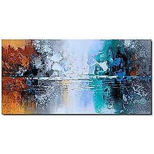 Hand Painted Oil Painting on Canvas Lake Landscape Wall Art Modern Abstract Home Decor
