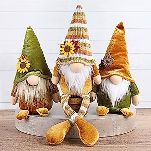 DAZONGE Fall Decor, 3PCS Fall Gnomes Plush for Tiered Tray Decor, Fall Decorations for Home, Fall Leaves and Dangle Legs Gnomes for Thanksgiving Decorations