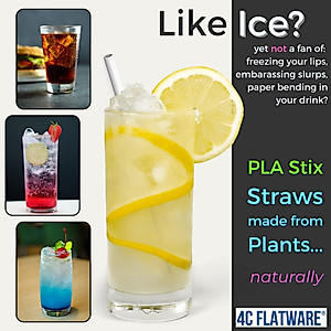 PLA Stix Compostable Drinking Straws - 200 [+20] White Disposable Straws: Bendy + Straight, 7 Inch Non-Plastic Reusable Straws made from Plants