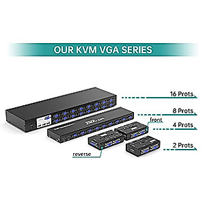 MT-VIKI KVM Switch 8 Port, 8X1 Rackmount KVM Switch VGA, Included 8 2-in-1 KVM Cables & Wire-Desktop Selector, Fit 1U 19'' Rack