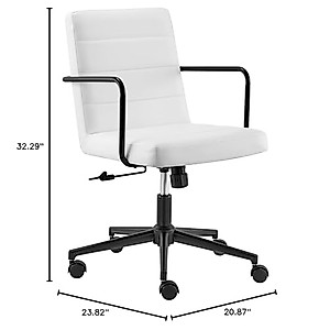 Euro Style White Faux Leather/Black Steel Leander Rolling Office Chair with Armrests - Modern Computer Desk Chair with Wheels for Work, Gaming