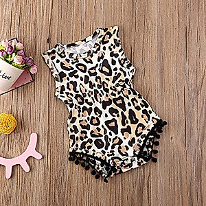 Newborn Kids Baby Girls Clothes Floral Jumpsuit Romper Playsuit Backless Ruffle Headband Sunsuit Outfits (Leopard, 6-12 Months)