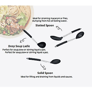 DMFC Kitchen Utensils Set 15 Pieces Kitchenware Supplies Set Silicone Stainless Steel Handle Cooking Nonstick Pot High Temperature Resistant Spatula Spoon Kitchenware. (Black)