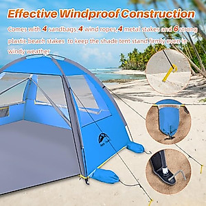Happy Travel Beach Tent Sun Shelter for 3/4/5/6/7/8 Person, Portable UPF 50+ UV Protection Beach Shade Canopy for Family & Baby, Lightweight & Easy Setup Beach Cabana with 3 Ventilation Mesh Windows