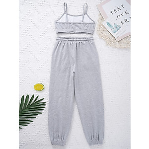 Moggemol Girls 2 Piece Dance Sports Outfits Butterfly Print Cami Crop Tops and Sweatpants Tracksuit Jogger Set Grey 10 Years
