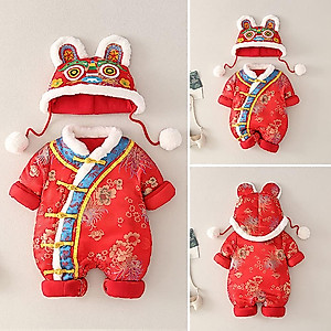Quenny autumn and winter babys' clothes,baby-boys' Chinese style hooded jumpsuits,new year's winter clothes. (Small(0-3M))
