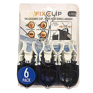 FIXCLIP Navy Blue 6-Pack - Storm Proof & Lockable Clothespin - Large Clips fits Lines & Rails - Multi- Purpose Towel Clips for Boat, Chairs, RV, Camping, Fishing, Stroller, Balcony, Tarps, Garden