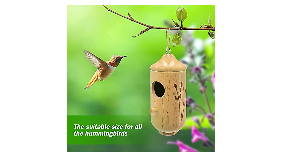 Hummingbird House for Outdoor Garden | Natural Wood Bird Nester