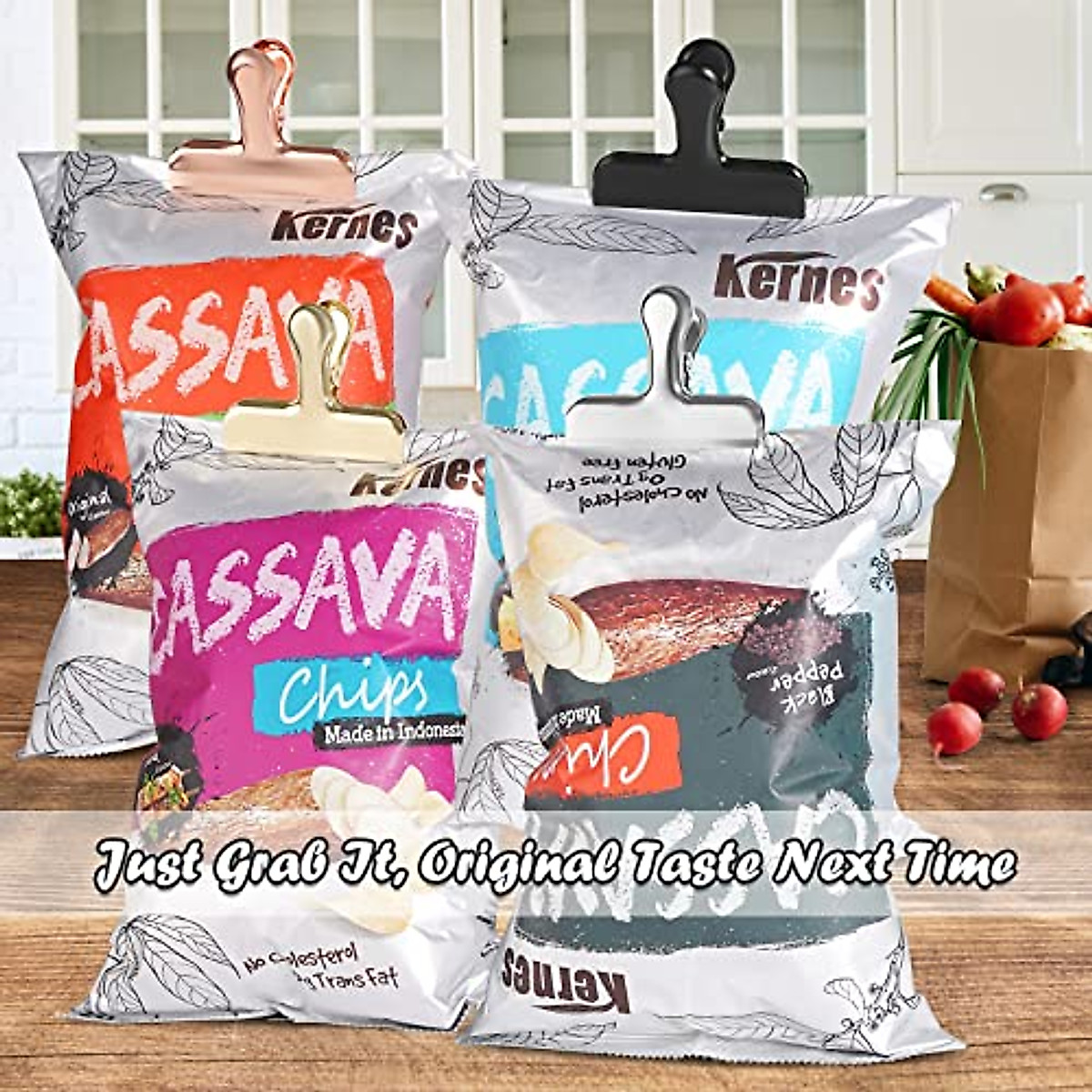 6 Pack Rose Gold Bag Clips for Food, Chip Clips Bag Clips Food Clips, Heavy Duty Snack Clips, Clips for Food Packages, Air Tight Seal for Home Office Kitchen