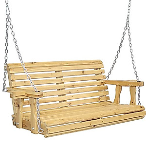 Sunnydaze Traditional Wooden Porch Swing - Hanging Outdoor Patio Wooden Bench - Porch and Patio Swing with Chains - Finished Wood Porch Swing - 2-Person Bench Swing - 58.5-Inch