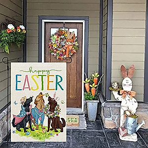 CROWNED BEAUTY Happy Easter Dogs Garden Flag 12x18 Inch Double Sided for Outside Small Burlap Floral Eggs Yard Holiday Decoration CF740-12
