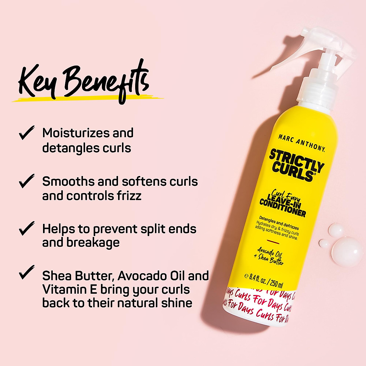 Marc Anthony Leave-In Conditioner, Strictly Curls - Shea Butter, Vitamin E & Avocado Oil Softens & Defines Coarse Curls - Sulfate-Free Anti-Frizz Styling Product For Curly, & Wavy Hair