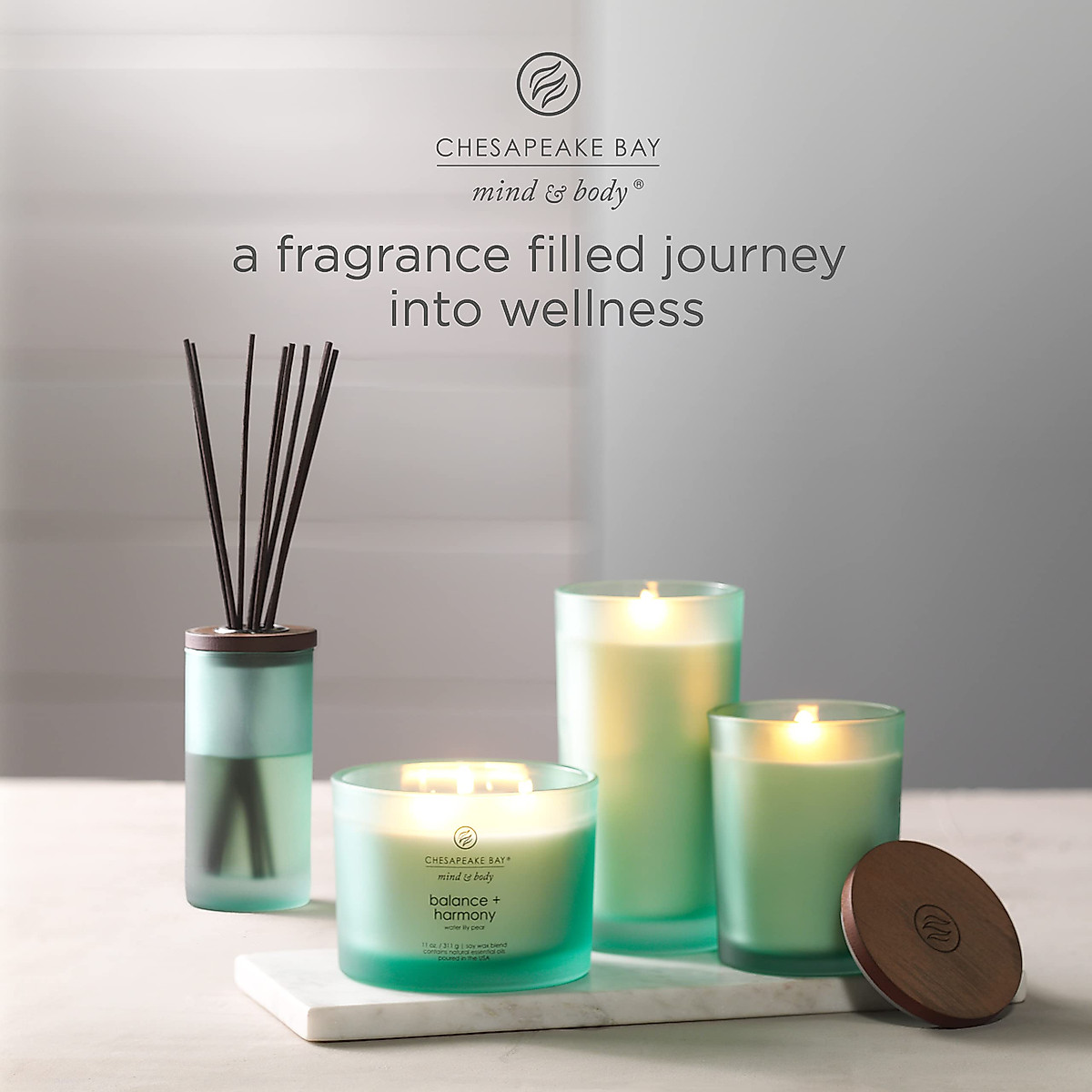 Chesapeake Bay Scented Candle, Balance + Harmony (Water Lily Pear) Large Tumbler Aromatherapy Candle, Long Burning Candles: up to 82 Hours, Mind & Body Collection, Gifts for Women