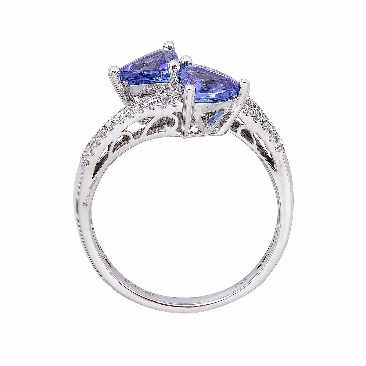 Gin & Grace 10K White Gold Genuine Tanzanite Ring with Diamonds for women | Ethically, authentically & organically sourced (Trillion-cut) shaped Tanzanite hand-crafted jewelry for her