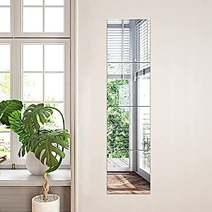 TRAHOME Wall Mirror Full Length, 12Inches x 4PCS, Glass Frameless Body Mirror Wall-Mounted for Gym, Bedroom, Living Room, Over The Door