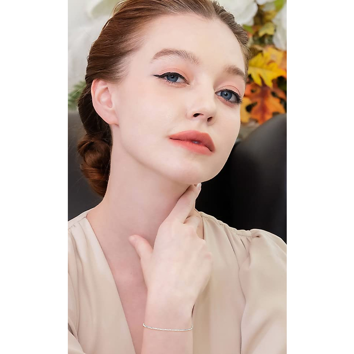 SEA OF ICE Sterling Silver 1mm Diamond-Cut Bead Station Rolo Chain Bracelet for Women, Size 7.25"