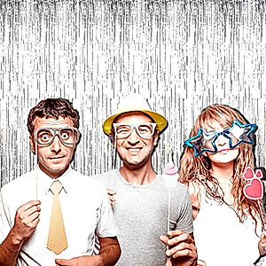 8 Pack Silver Tinsel Foil Fringe Curtain Backdrop, 3.28Ft x 8.2Ft Metallic Streamers for Photo Booth Birthday Wedding Bridal Shower Bachelorette New Year Party Thanksgiving Christmas Decorations