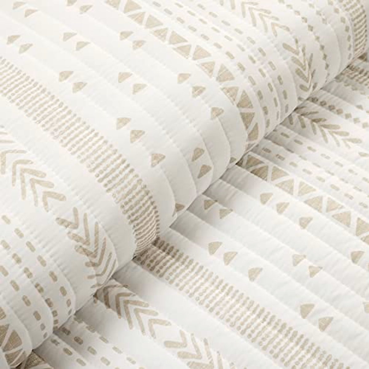 Lush Decor Hygge Stripe Oversized Reversible 3 Piece Quilt Set, Full/Queen, Neutral & White