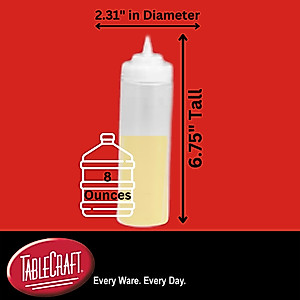 Tablecraft Plastic Condiment Squeeze Bottles, Foodservice Restaurant Commercial Grade Widemouth 63mm Empty Squirt Dispenser for Ketchup, Mustard, Syrup, Food Prep, 16 oz, 473 mL, Clear, 6 Bulk Pack