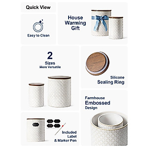 LE TAUCI Food Storage Containers with Airtight Lids, 78/25 oz Ceramic Flour and Sugar Canisters Sets, Embossed Large Jars for Pasta, Oats, Coffee Bean, Cookies, Rice, Grains, Tea - Set of 2, Fireworks