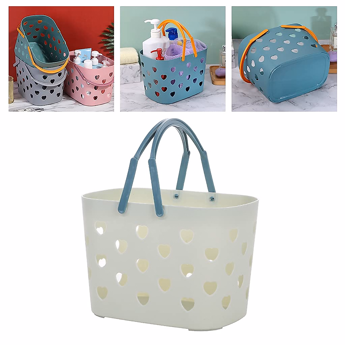 Kamonda Portable Shower Caddy Tote Heart Shaped Hollow Plastic Storage Basket w/Handle Shower Caddy Tote Gray