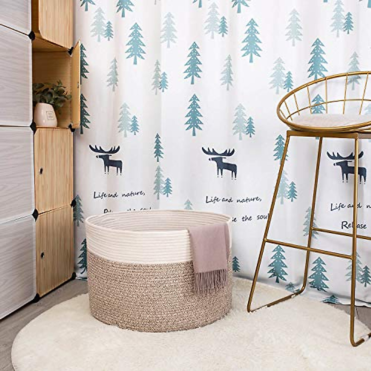 MINTWOOD Design Extra Large 22 x14 Inches Decorative Woven Cotton Rope Basket, Laundry Basket, Blanket Basket, Baby and Dog Toy Storage Baskets Bin, Kid Laundry Hamper, Towel Basket, Light Brown