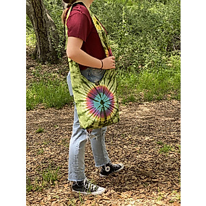 Tie Dye Crossbody Shoulder Hippie Boho Handbag Purse in Green Large