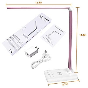 Desk Lamp with Wireless Charger, Eye-Caring LED Desk Lamps for Home Office Table, Touch Control Dimmable Reading Task Lamp, 5 Lighting Modes, USB Charging Port, Desk Light Lamp with Alarm Clock, Pink