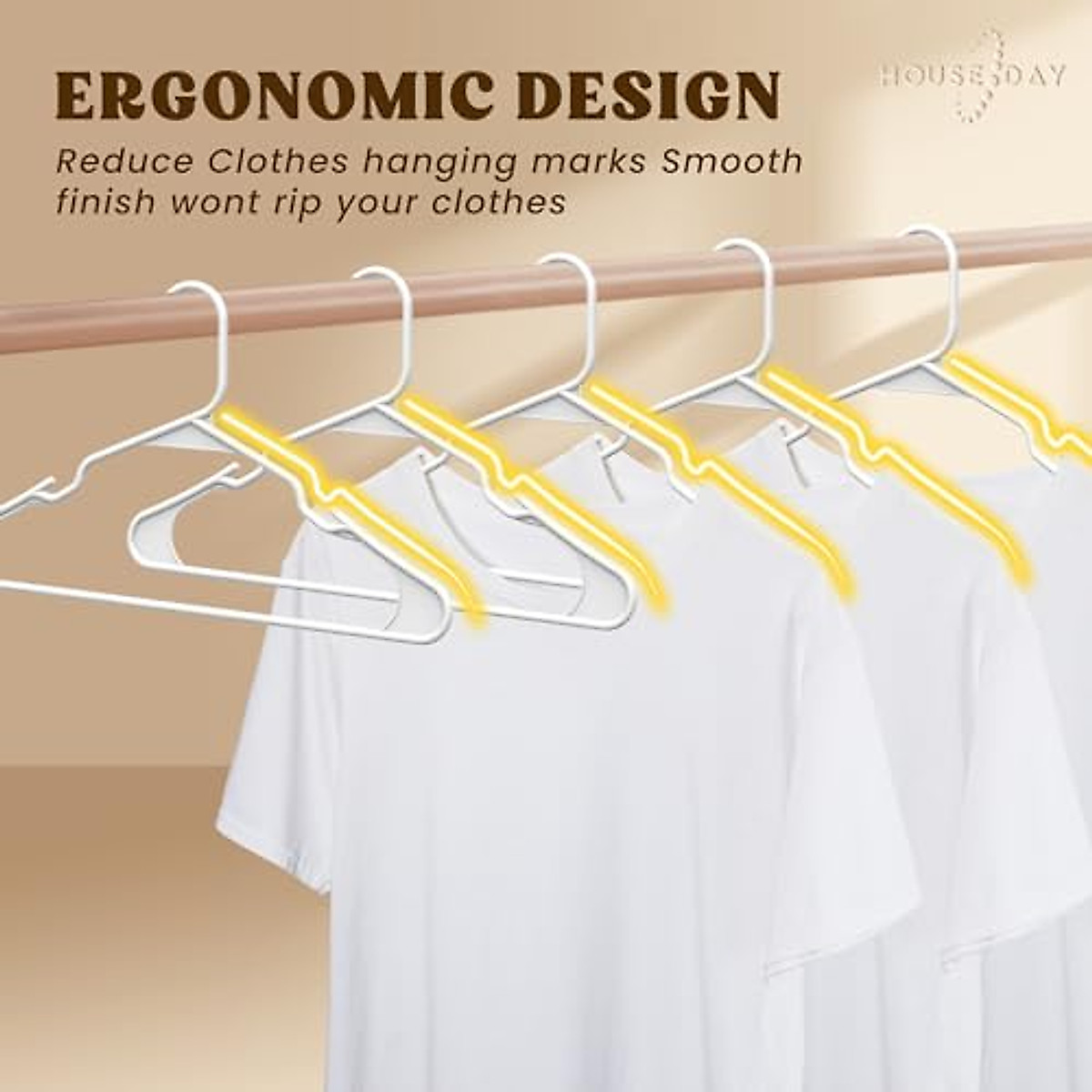 HOUSE DAY White Plastic Hangers 60 Pack, Plastic Clothes Hangers Space Saving, Sturdy Clothing Notched Hangers, Heavy Duty Coat Hangers for Closet, Laundry Hangers for Adult Coat, Suit, Shirt, Dress