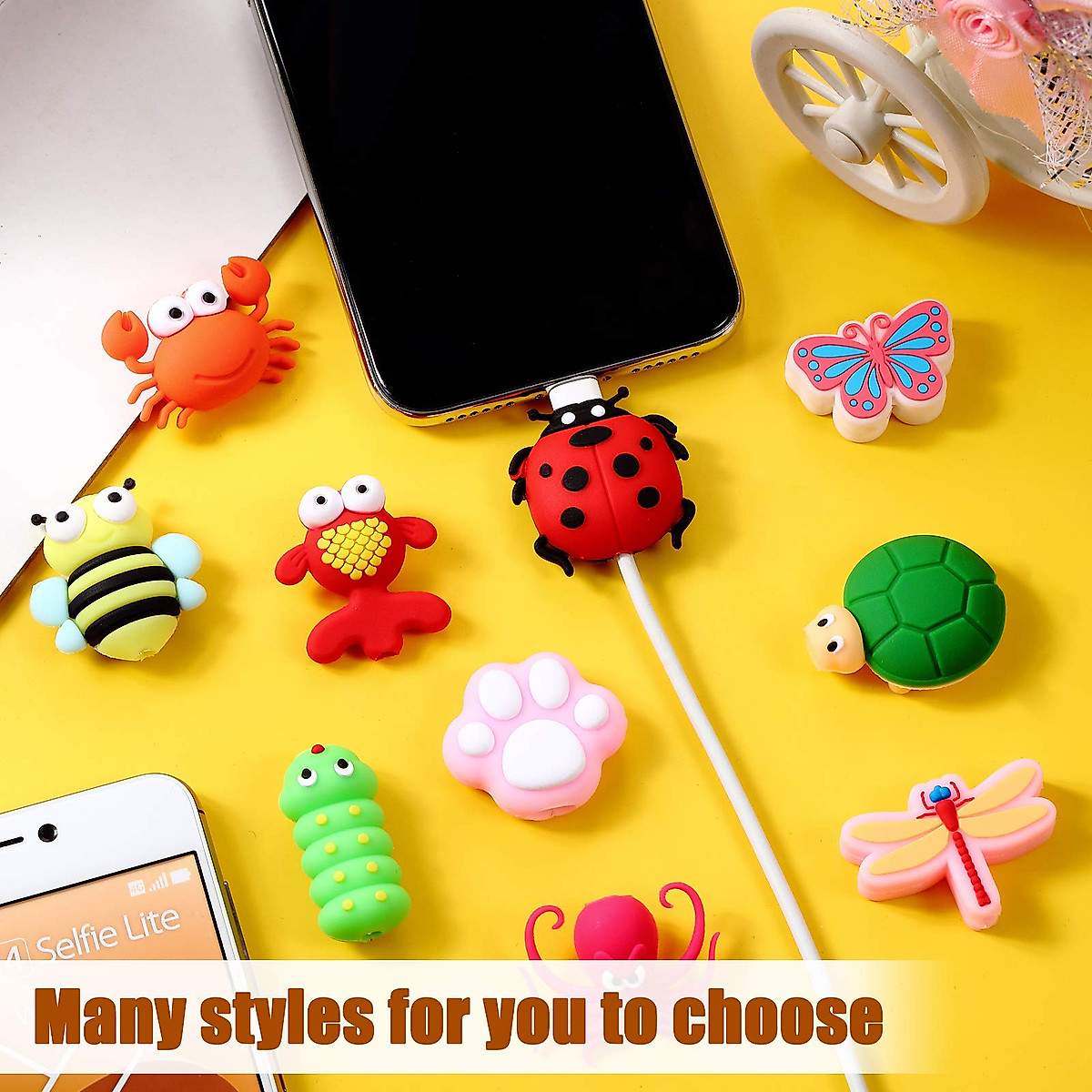21 Pieces Cute Animal Cable Protector Charging Cable Protectors for USB Cable Fish Fruit Charging Cable Saver for Cellphone and Tablet Data Lines