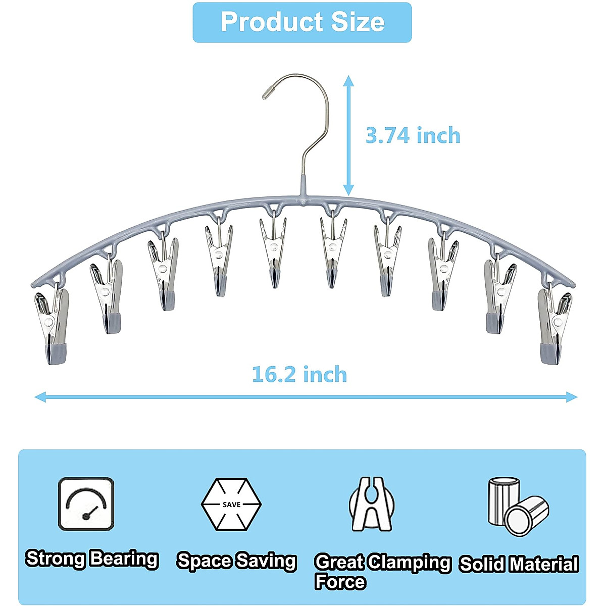 Legging Organizer Closet Organizers and Storage, Pants Hangers Space Saving with 10 Clips, 2 Pack Multi-Function Clothes Hangers for Leggings, Pants, Jeans, Skirts, Hats, Scarves, Socks (Gray)