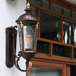 UWY Outdoor Waterproof Garden Wall Light Patio Wall Lamp Outside European Victorian Style Garden Lights Hallway Wall Lantern Ideas Home Glass Lantern E27 Brown