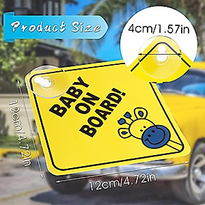 TIESOME 2 pcs Baby on Board Car Warning, Baby on Board Sticker Sign for Car Warning with Suction Cups, Baby in Car Sticker for Car Window Cling Reusable Baby on Board Sticker Decal (Giraffe + Lion)