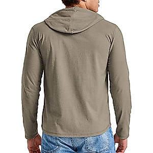 Hanes Men's Originals Tri-Blend Jersey, T-Shirt Hoodie with Henley Collar, Oregano PE Heather, Large
