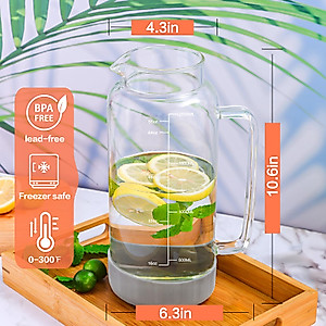 Glass Pitcher with Lid, 68oz Water Pitcher with Silicone Base and Precise Scale Line, Ice Tea Pitcher for Fridge, Anti-Slip and Easy to Clean, Glass Jug for Sun Tea Juice Coffee Milk Beverage (Gray)