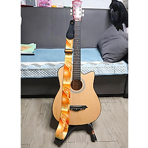 RAUYIVANY Guitar Strap - Polyester Material And Long Leather With 1 Strap Locks 2 Button 3 Guitar Picks, Length 41-61 In,for Bass Electric Acoustic Guitar - Guitarist Gifts