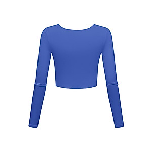 Kindcall Lightweight Yoga Crop Tops Slim Fit Long Sleeve Workout Shirts for Women (2-Royal Blue, X-Small)