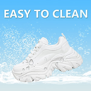 K KIP WOK Chunky Sneakers for Women Fashion Platform White Leather Casual Dad Shoes Comfortable Wedge Walking Sport Sneakers(White,8B(M) US