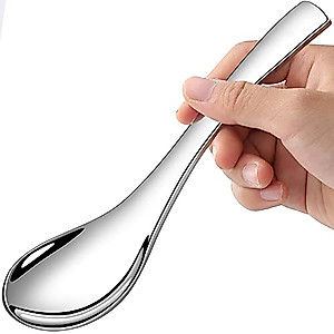 Soup Spoons, AOOSY 6 Pieces Stainless Steel Korean Spoons, Asian Soup Spoons, 6.3 inches Heavy Duty Asian Thick Short Handle Ramen Spoons for Soup Cereals, Chinese Spoon