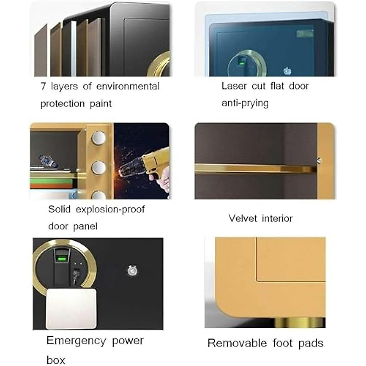 Digital Safe Box Safety Electronic Security Steel Money Cash Home Office Safes with Installing Bolts Wall Floor Mounted (Color : Gold)