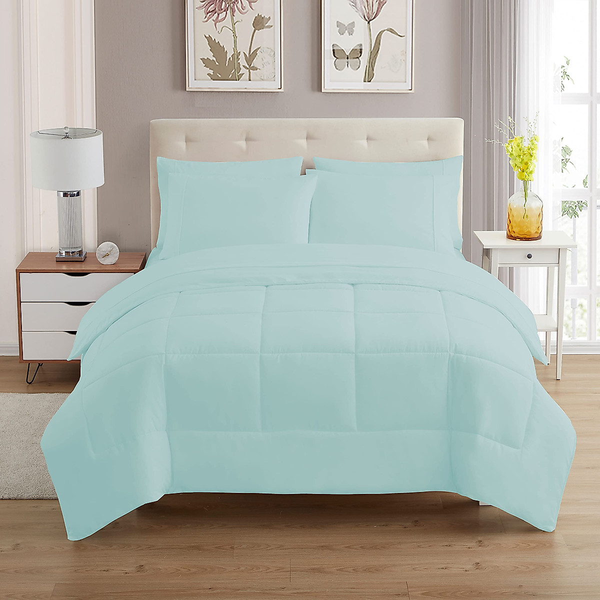 Sweet Home Collection 5 Piece Comforter Set Bag Solid Color All Season Soft Down Alternative Blanket & Luxurious Microfiber Bed Sheets, Aqua, Twin XL