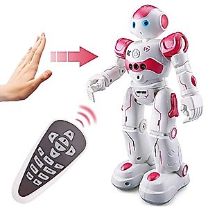 FLYWIND RC Robot Toys for Kids, Programmable Smart Remote Control Robot Toy Intellectual Control Robot Rechargeable, Walking Dancing Robot Gesture Sensing Robot Birthday Gift for Boys Girls （Pink）