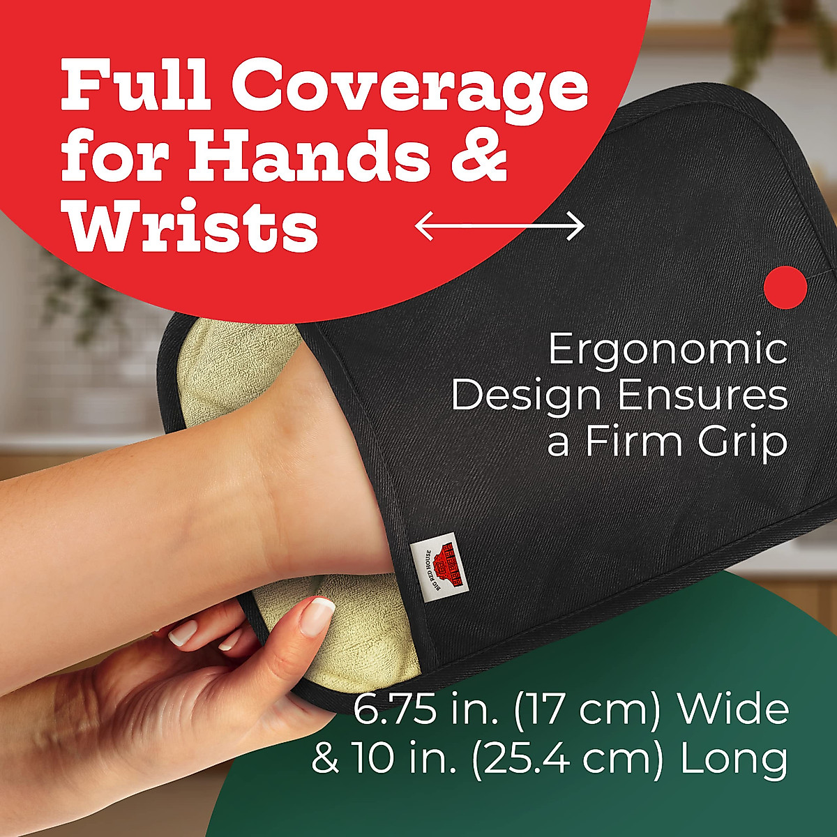 Big Red House Silicone Pot Holders, Heat Resistant Kitchen Protectors for Hot Pans and Baking, Professional Grade Cooking Mitts, Black, Set of 2